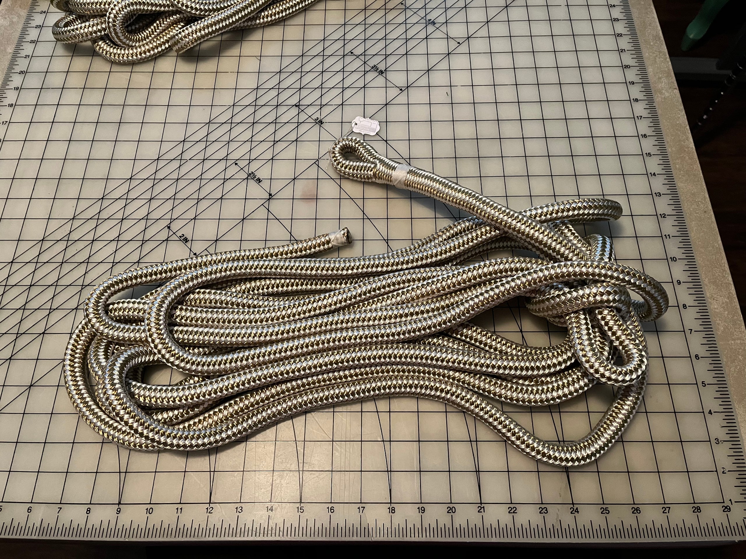 Tie Off - 30’ w/ Eye Splice - 5/8” Double Braid White/Gold Nylon ...